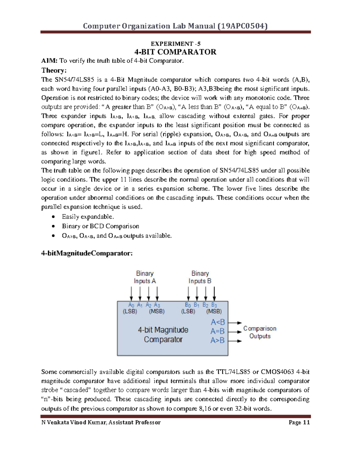 decade compatator - Computer Organization Lab Manual (19APC0504) N ...