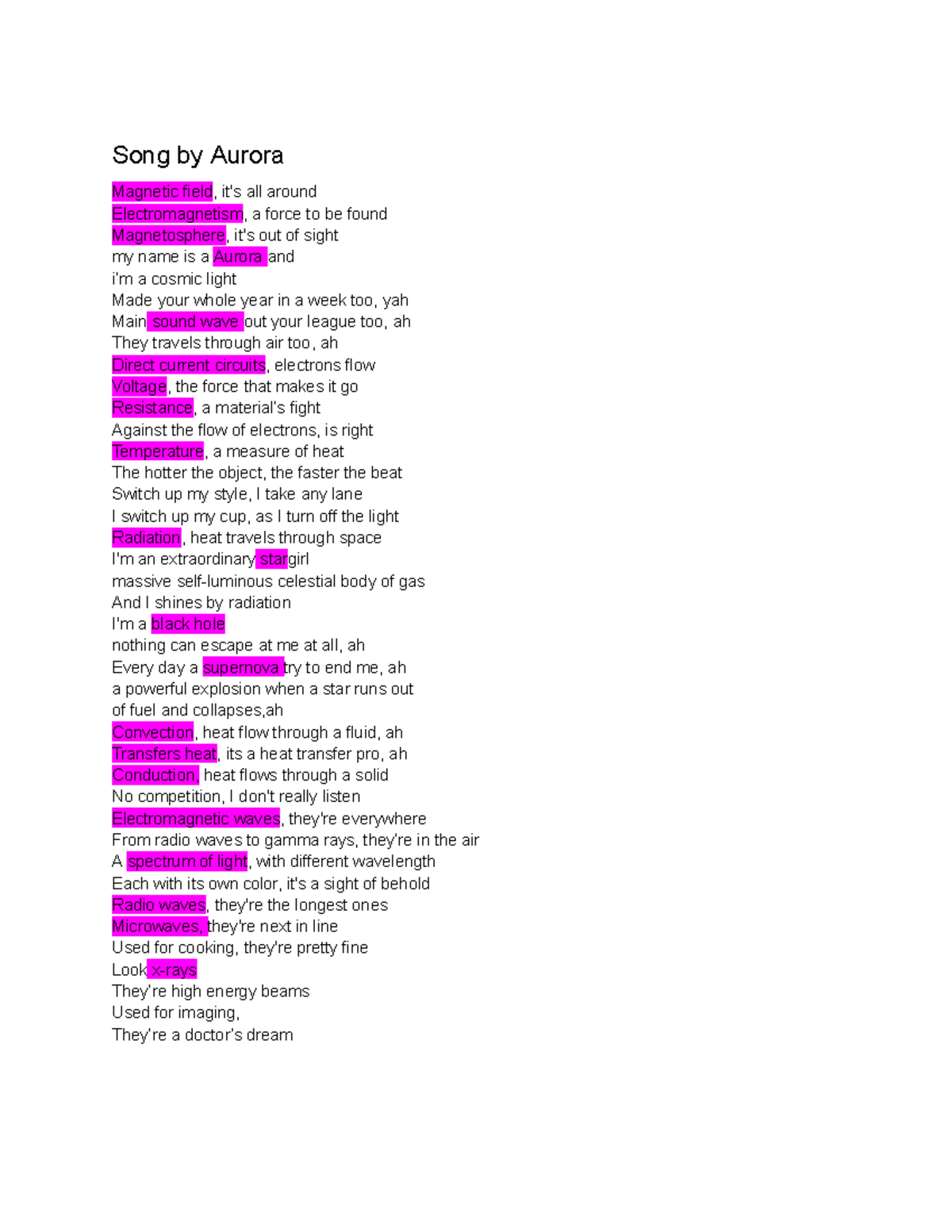 Physics song - Wonderful - Song by Aurora Magnetic field, it's all ...