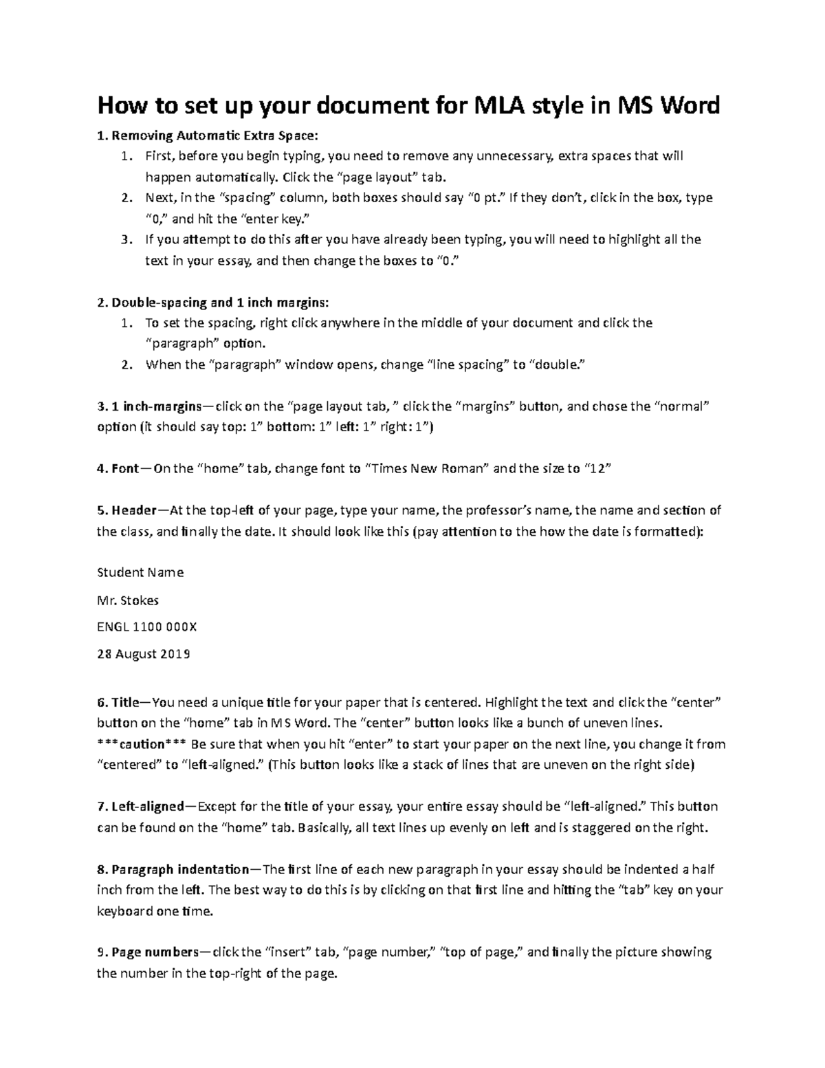 MLA Document Setup - Matthew Stokes - How to set up your document for ...