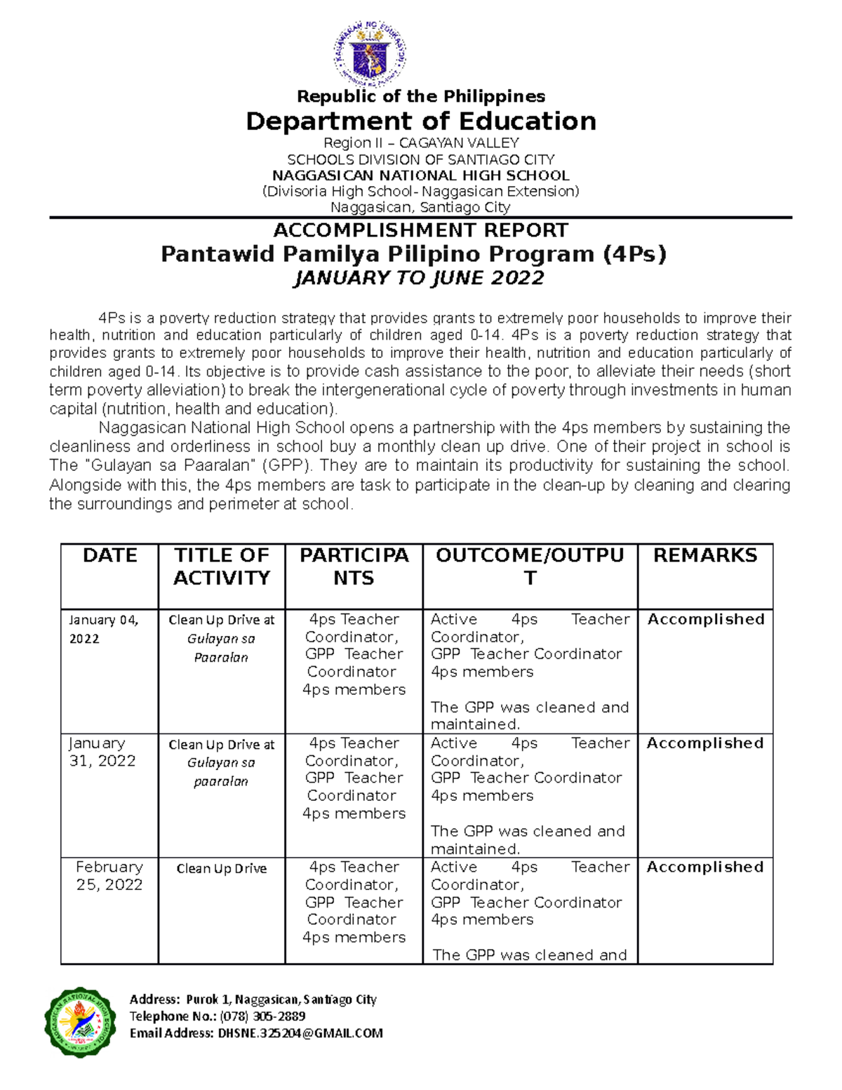 4ps jan to jun - acc - Department of Education Region II – CAGAYAN ...