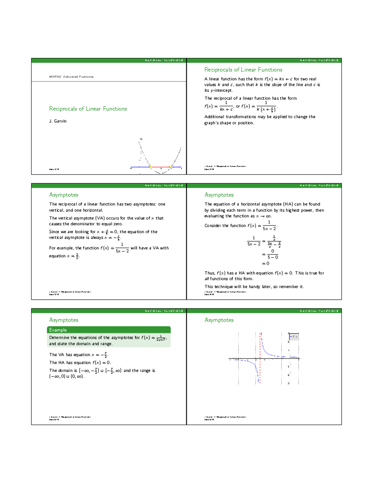 Reciprocal linear handout - r a t i o n a l f u n c t i o n s MHF4U ...