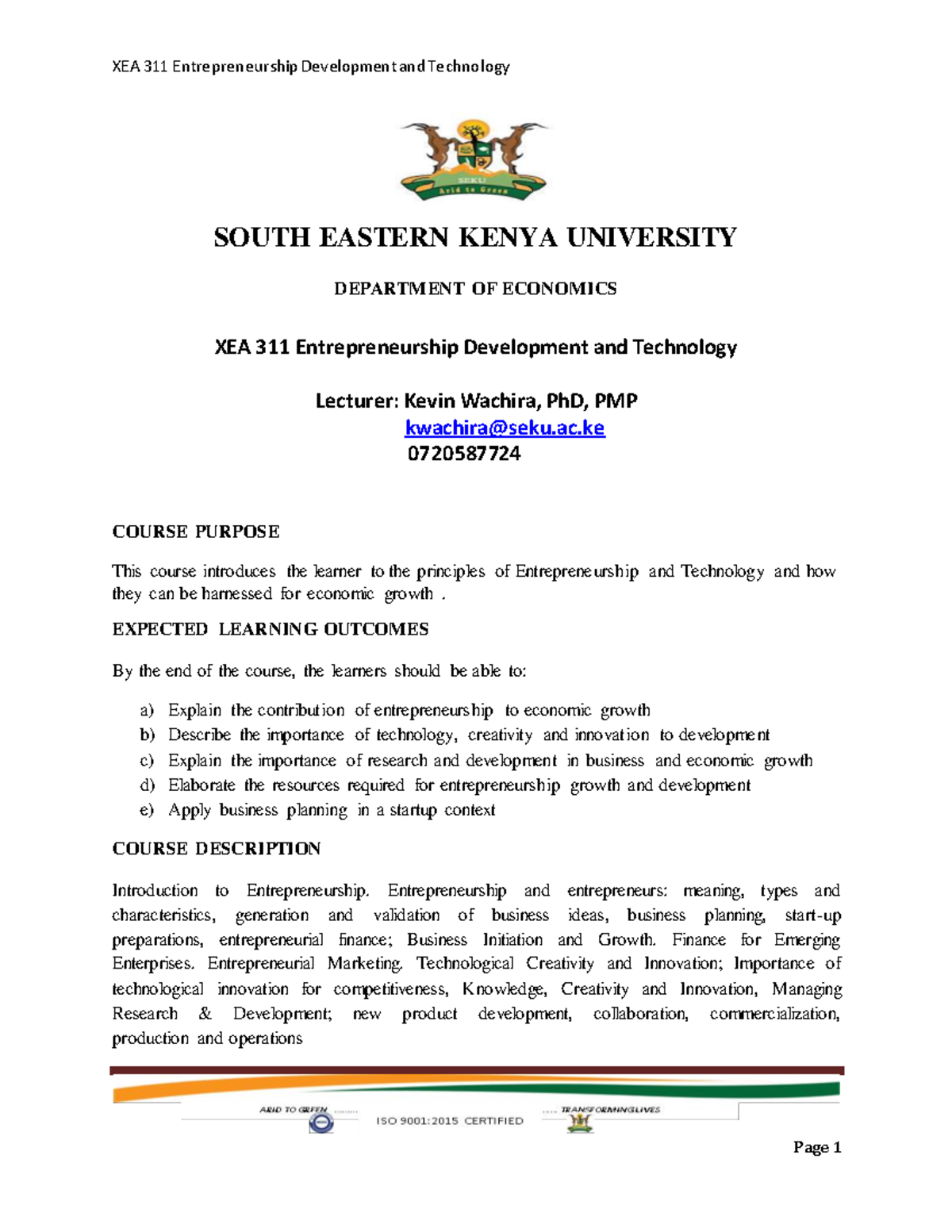 XEA 311 ,entreprenuership develpment and technology notes - SOUTH ...
