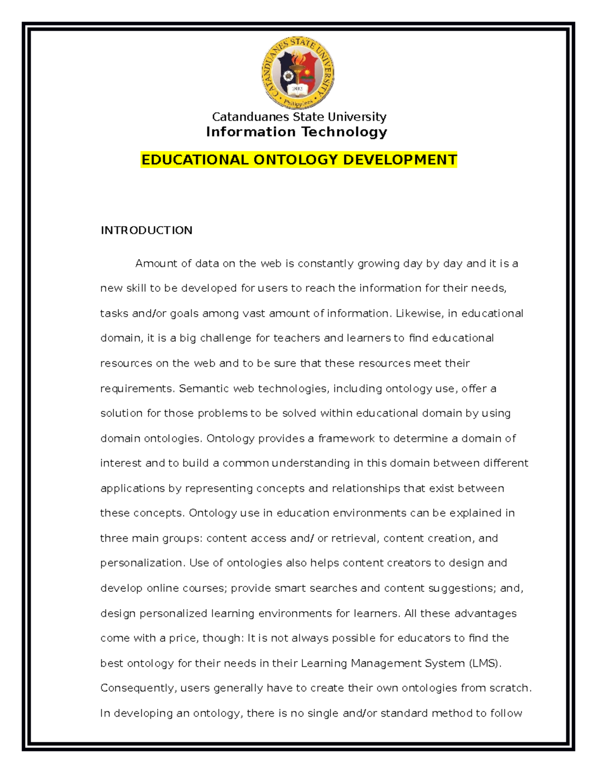 Information Technology Educational Ontology Development - Information ...