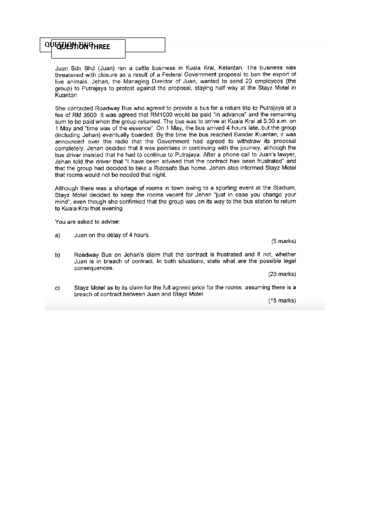 Tutorial Frustration AND Remedies - Law of Contract II - QUESTION TWO QUESTION THREE - Studocu