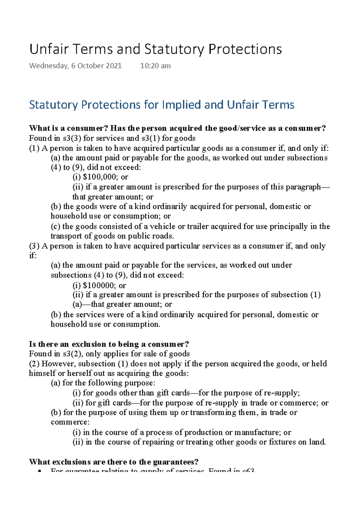 Unfair Terms and Statutory Protections - Statutory Protections for ...