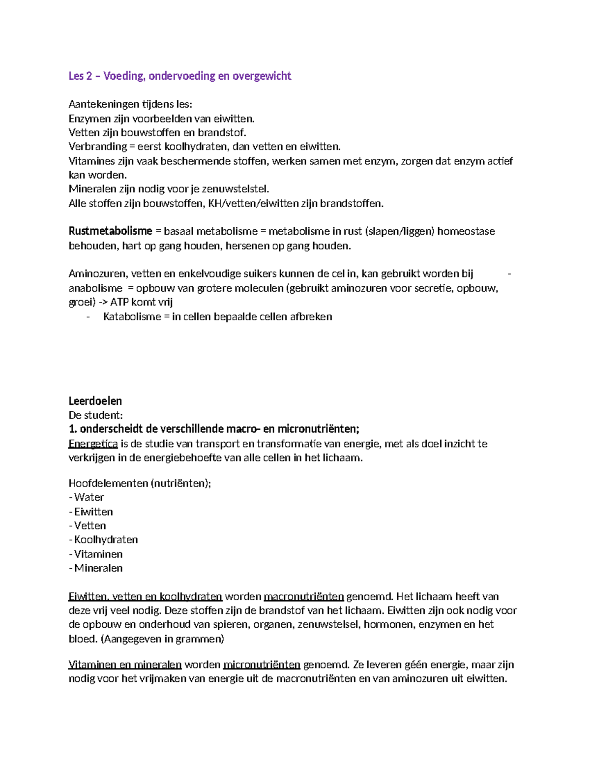 Les 2 – Voeding, ondervoeding en overgewicht - Les 2 – Voeding ...