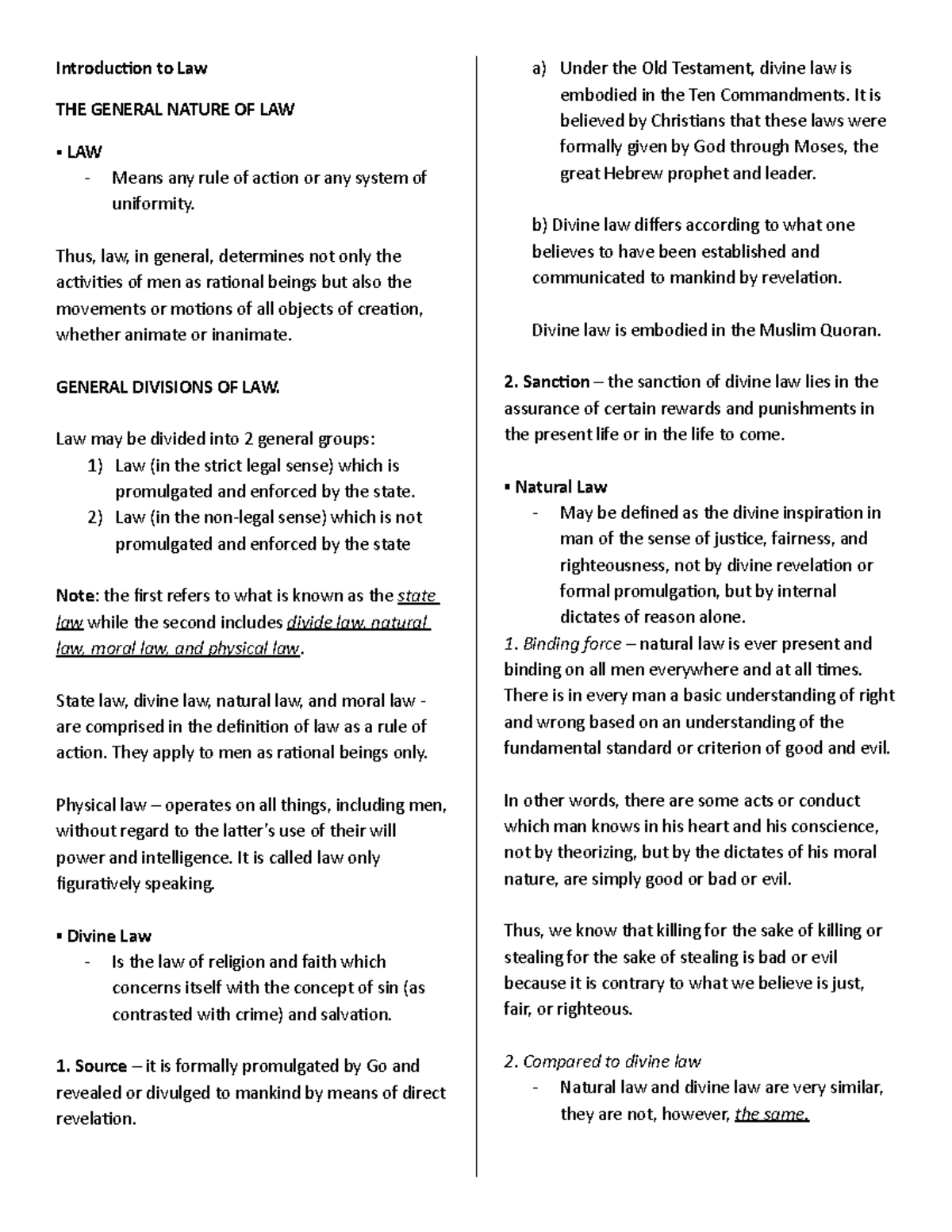 Introduction to Law - Lecture notes 1 - Introduction to Law THE GENERAL ...