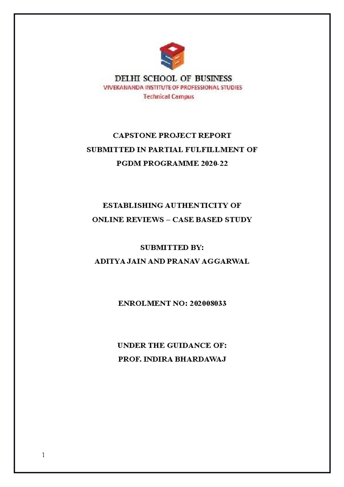 Capstone Project Report final - CAPSTONE PROJECT REPORT SUBMITTED IN ...