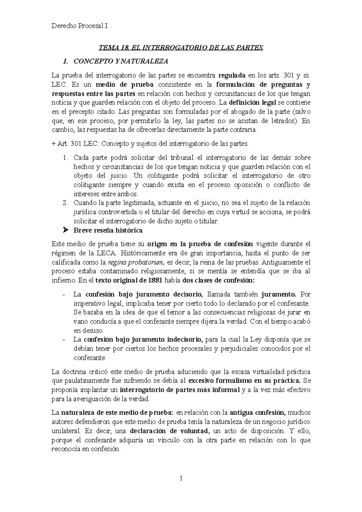 TEMA 18 - Apuntes - TEMA 18. EL INTERROGATORIO DE LAS PARTES 1 ...