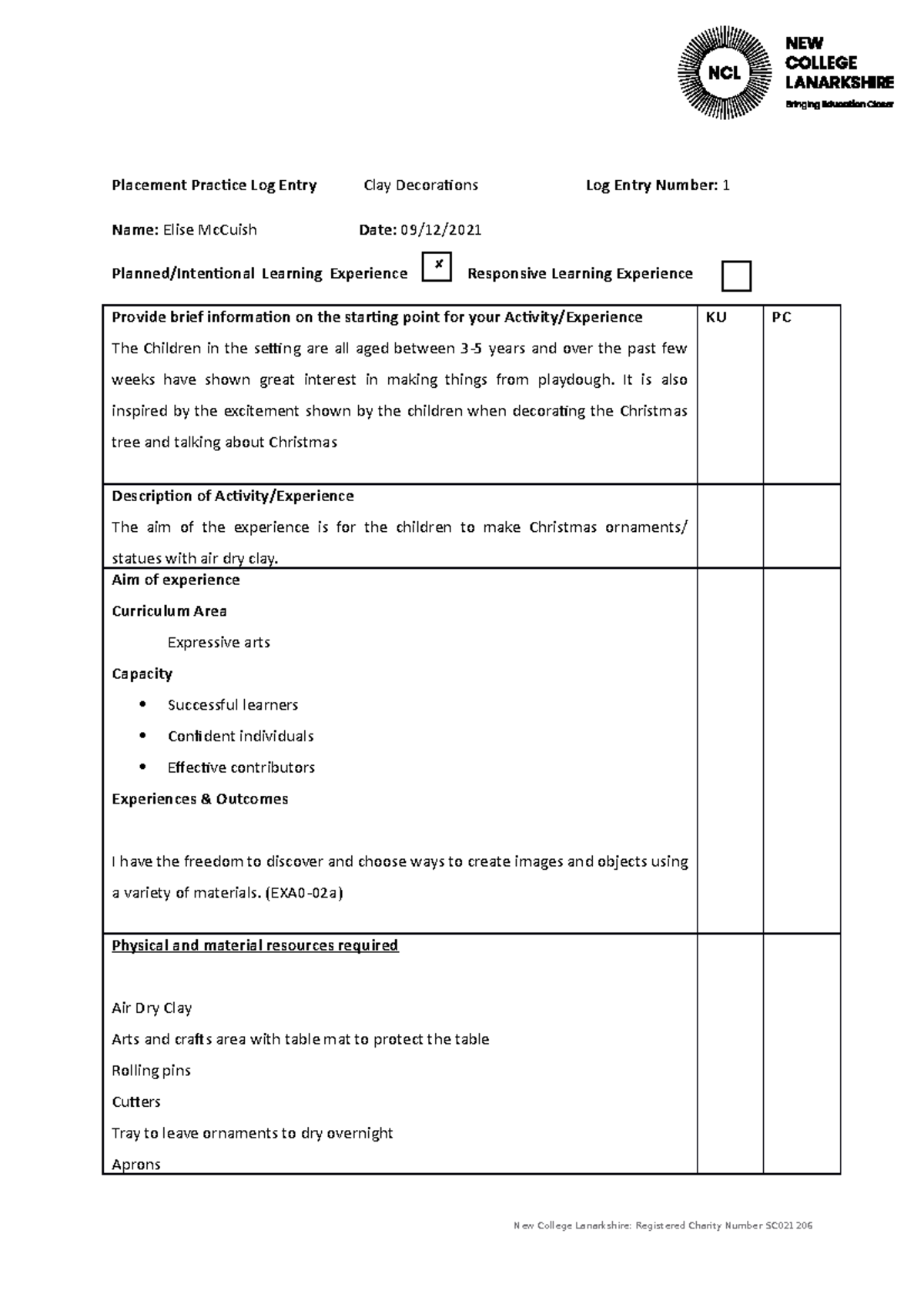 Practice Learning Experience Log - Placement Practice Log Entry Clay ...