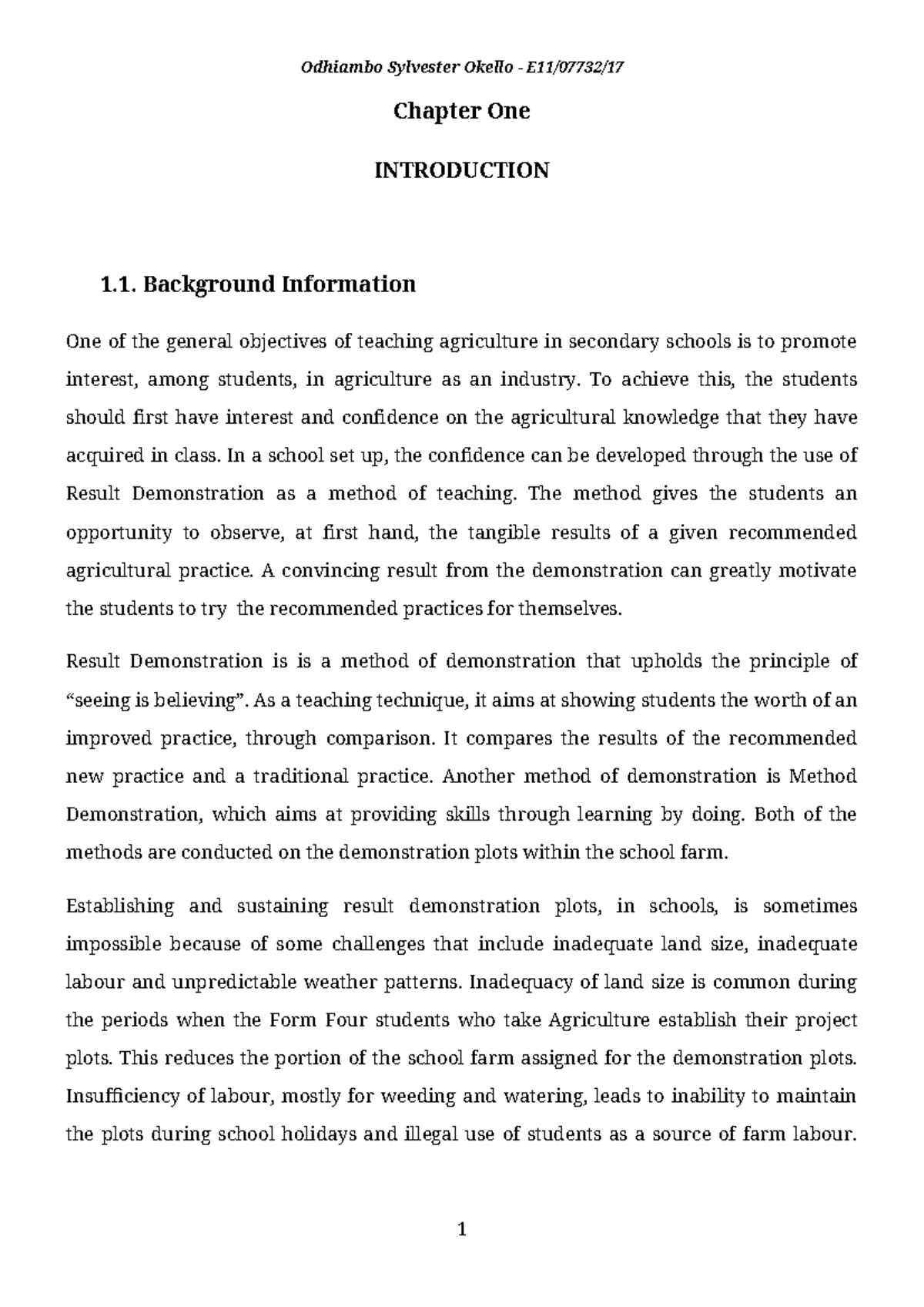 Teaching Practice Project - Chapter One INTRODUCTION 1. Background ...