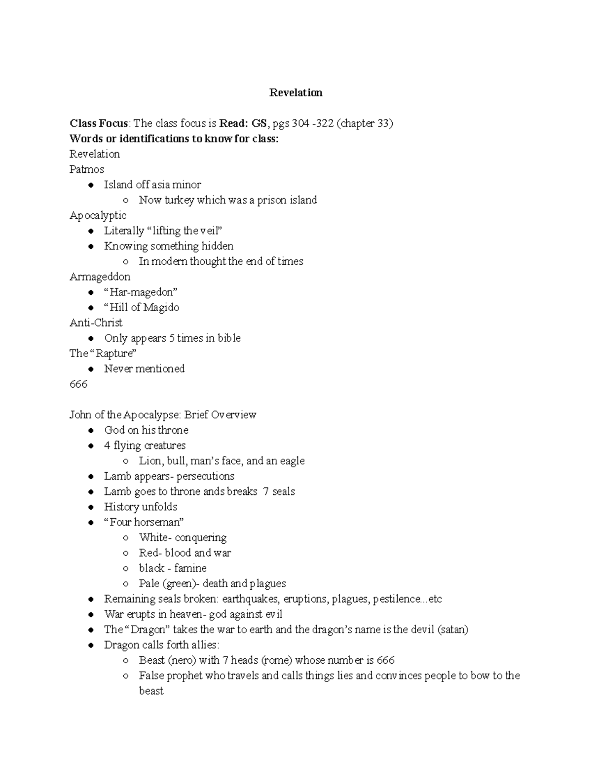 Revelation - Lecture notes 10 - Revelation Class Focus : The class ...