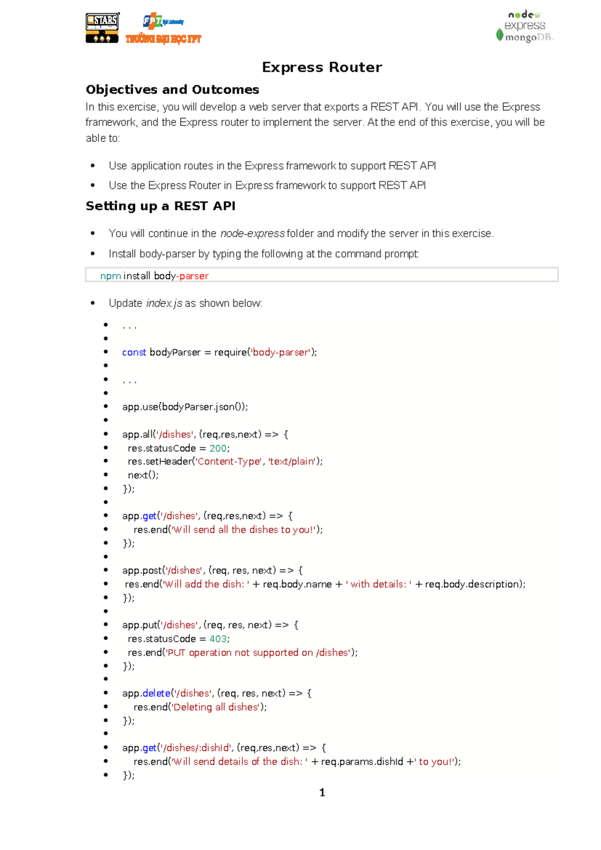Exercise 5 Express Router Express Router Objectives And Outcomes In This Exercise You Will