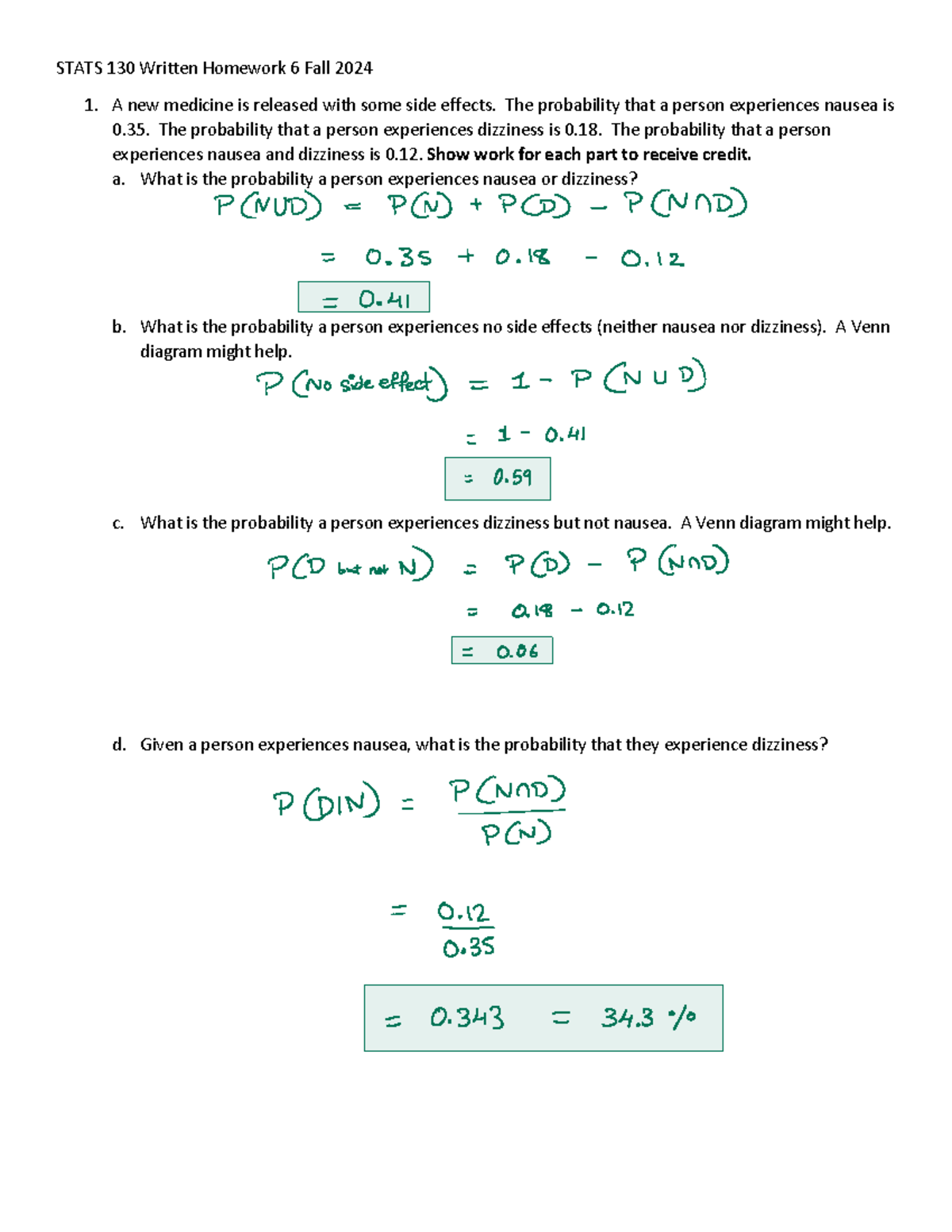 Hw6 Stat Help For Hw 6 In Stat Stats 1 30 Written Homework 6 Fall 2024 1 A New Medicine Is