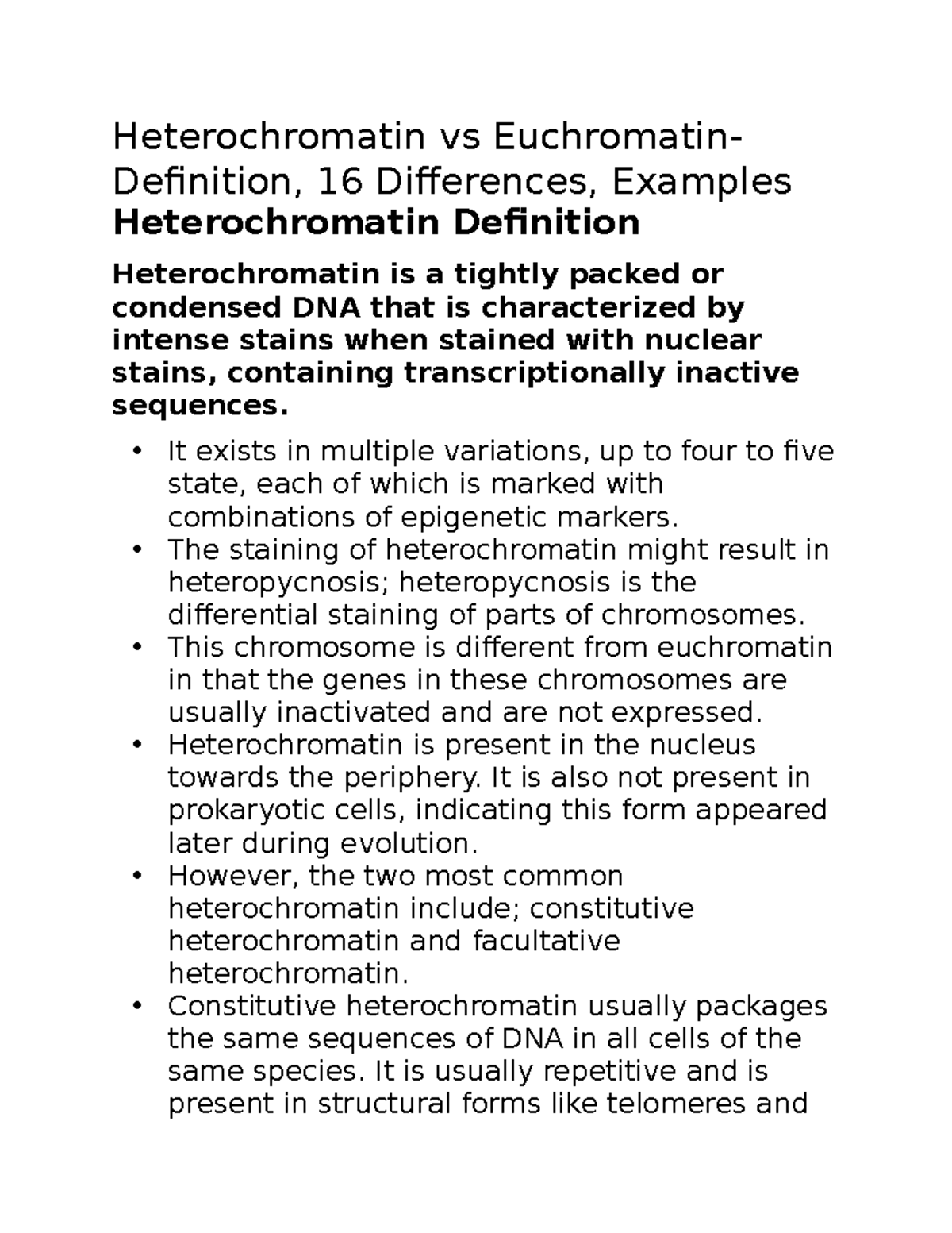 Bio 26 - Notes - Heterochromatin vs Euchromatin- Definition, 16 ...