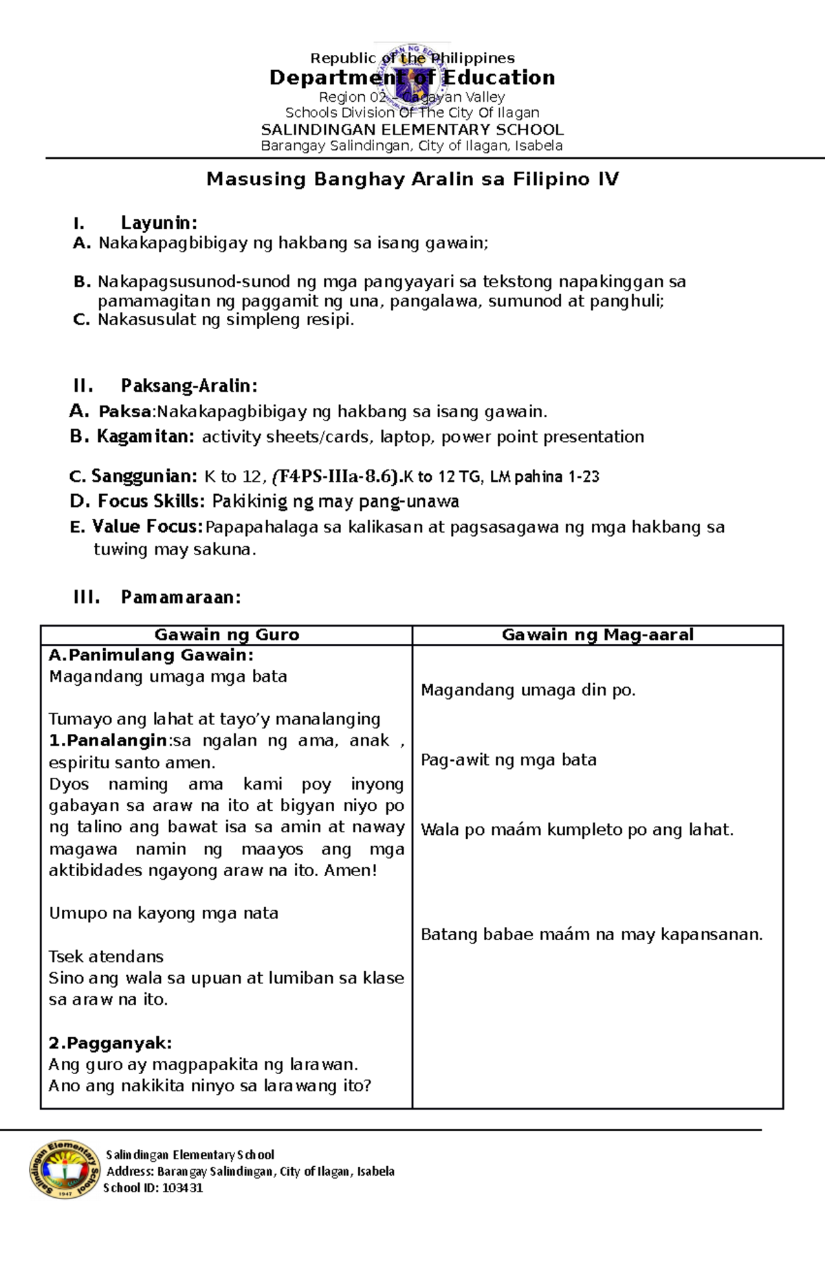 Filipino Detailed Lesson Plan - Republic of the Philippines Department ...