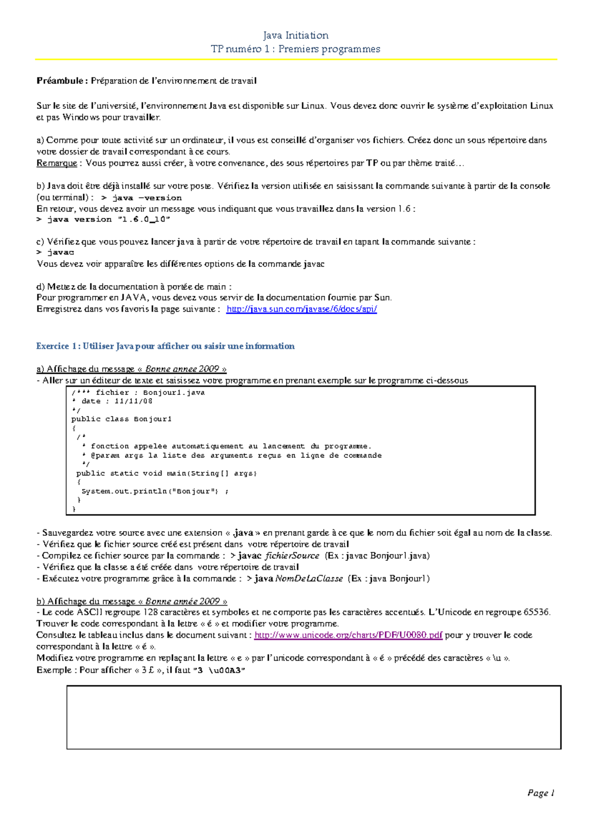 TP Java01 IL - course - Java Initiation TP numéro 1 : Premiers programmes Préambule ...