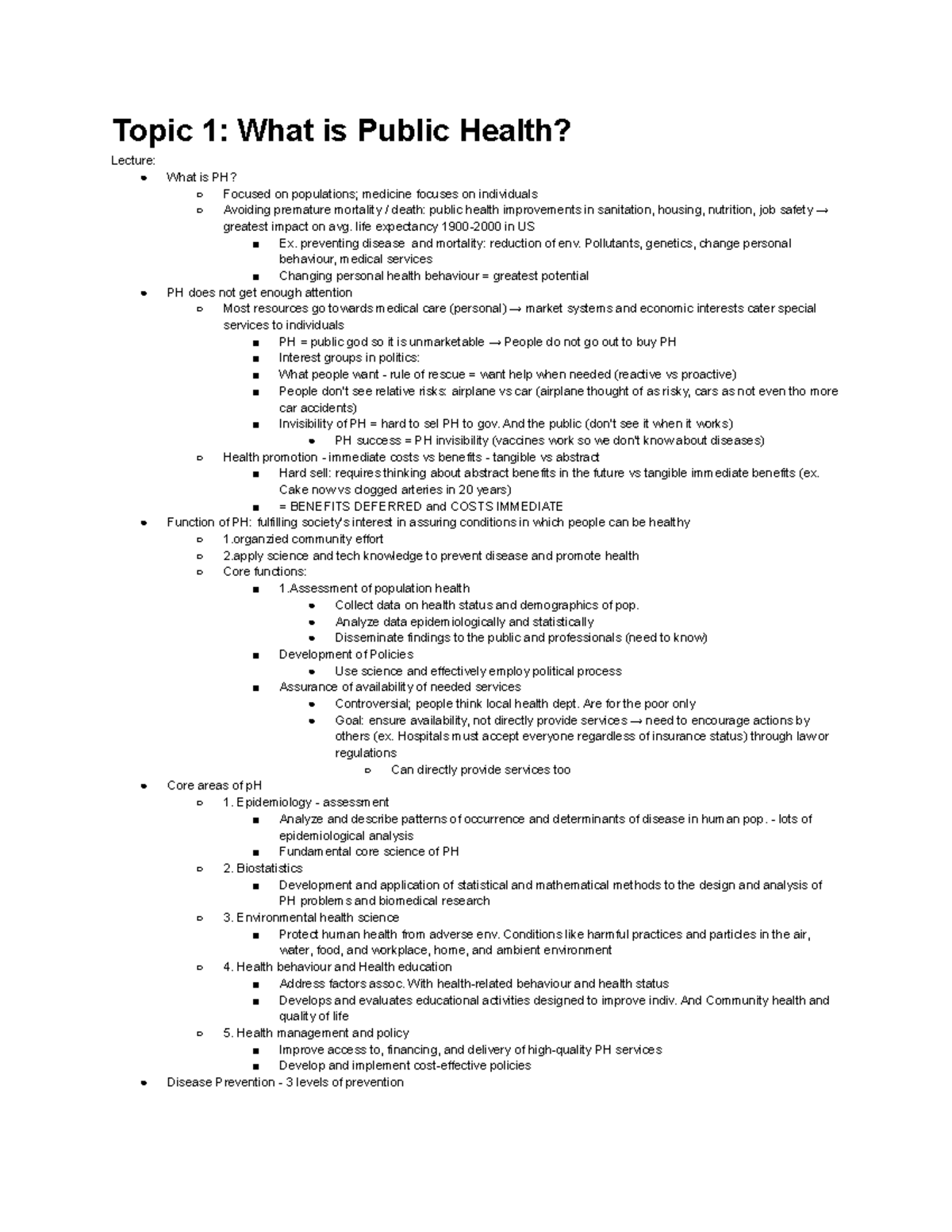 Pubhlth 200 Lecture 1 Notes - Topic 1: What is Public Health? Lecture ...