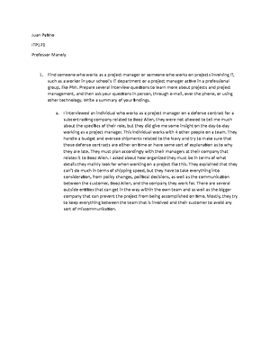 Case 1-1 tasks Patino - Summarize each of the proposed projects in the Running Case section ...