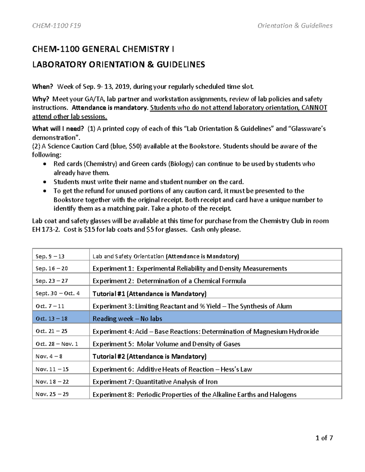 CHEM-1100 Lab Orientation & Guidelines - Warning: TT: undefined function: 32 Warning: TT ...