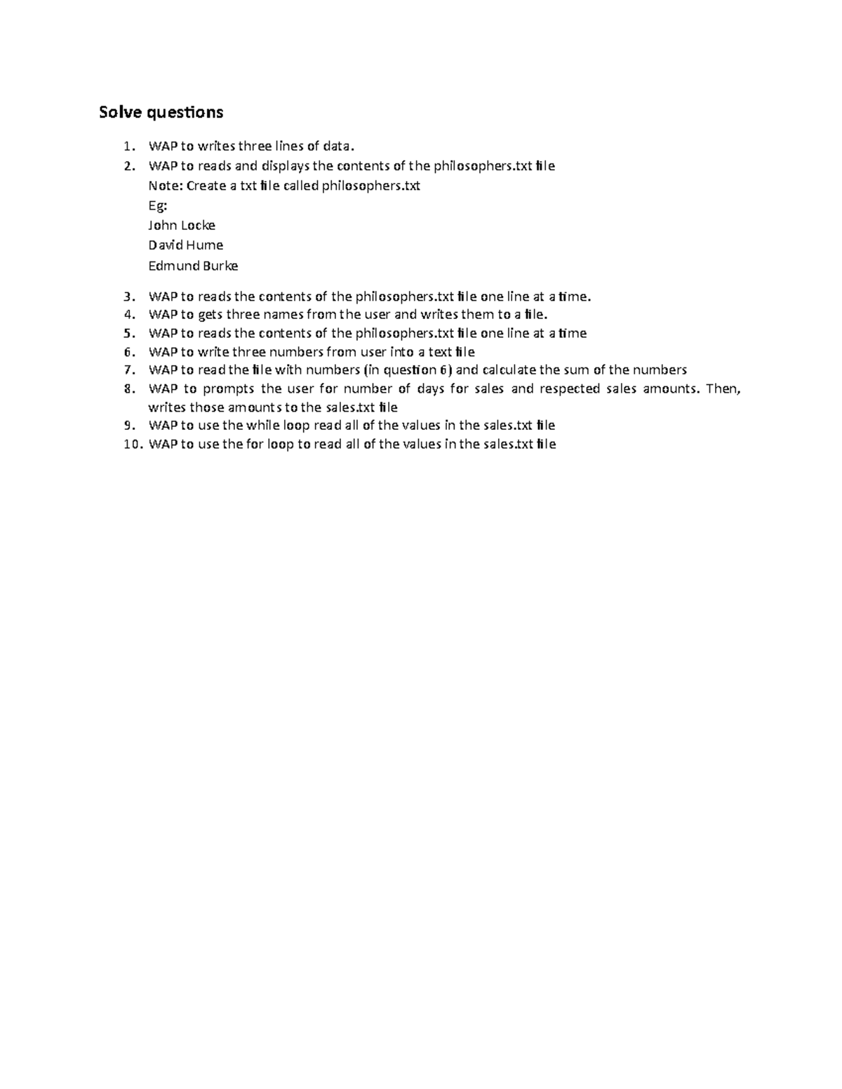 Lab 6 - Read Write File - Solve questions WAP to writes three lines of ...