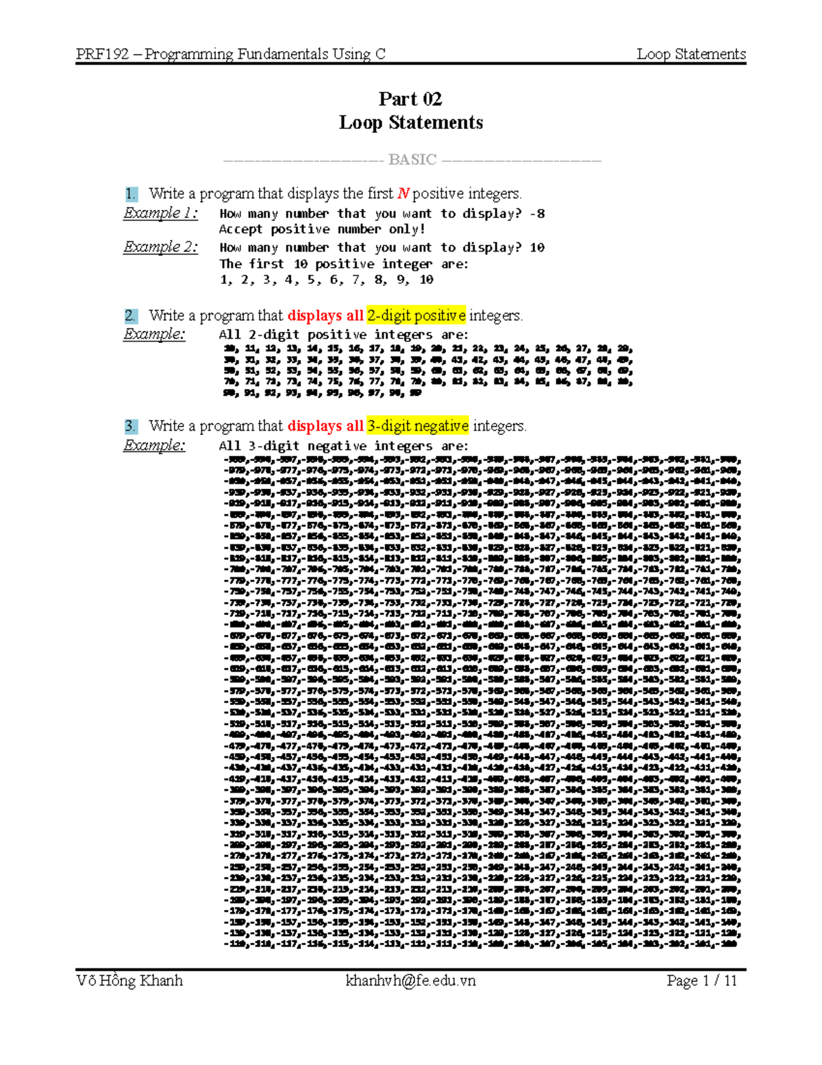 Prf192 02 Loop Statements Part 02 Loop Statements Basic 1 Write A Program That Displays 6586