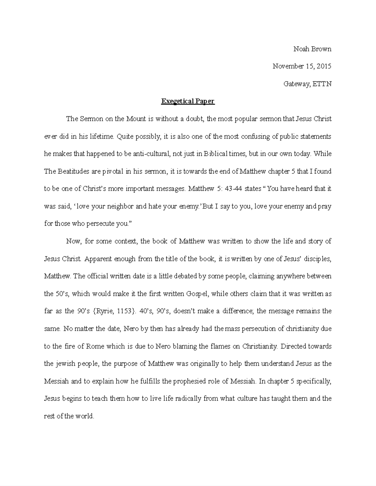 Exegetical Paper - Google Docs - Noah Brown November 15, 2015 Gateway ...