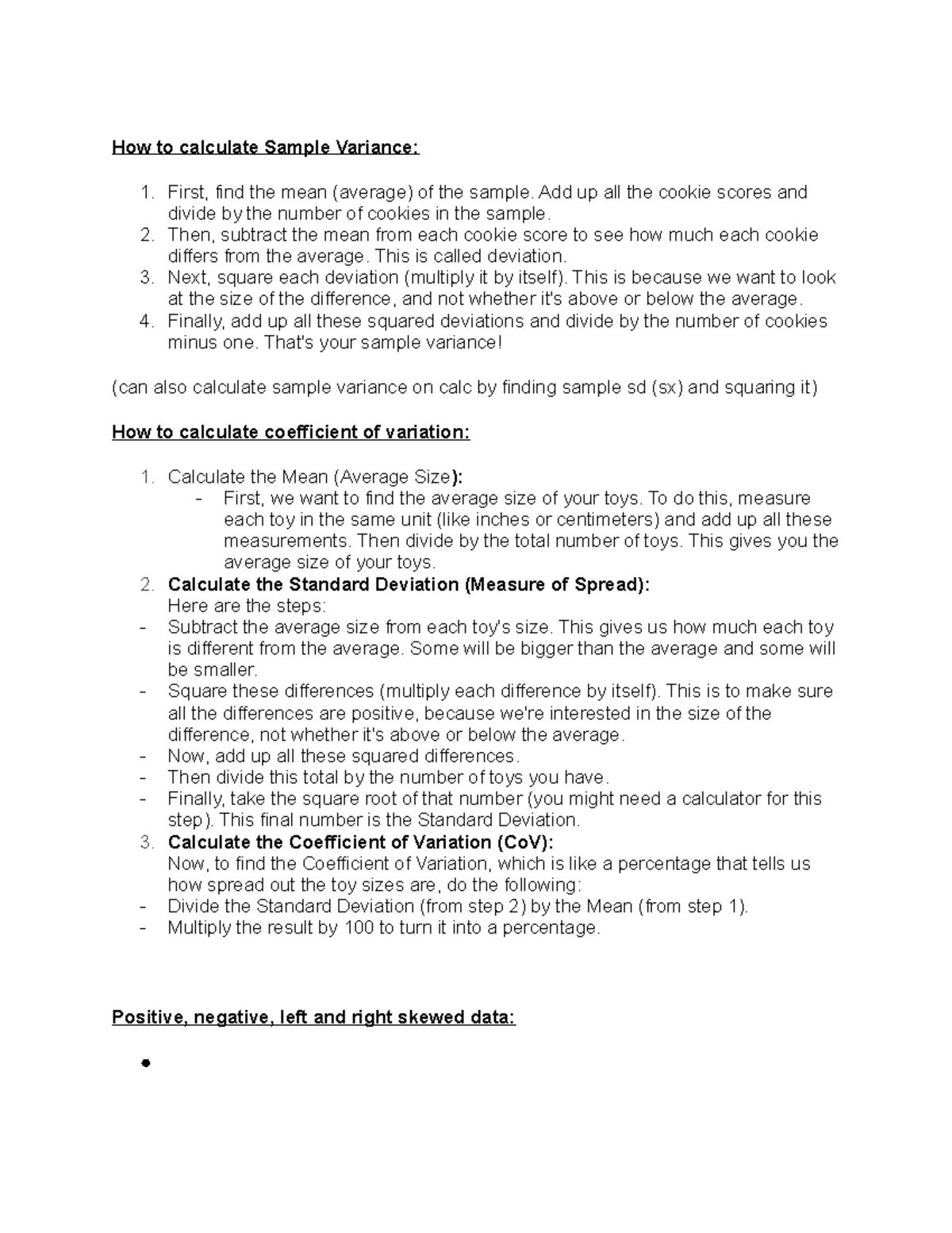 Business Statistics Notes - How to calculate Sample Variance: 1. First ...