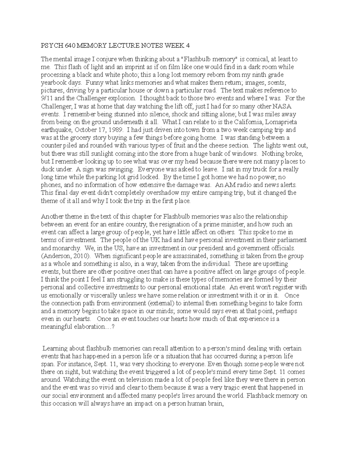 Psych 640 Memory Lecture Notes WEEK 4 - PSYCH 640 MEMORY LECTURE NOTES ...