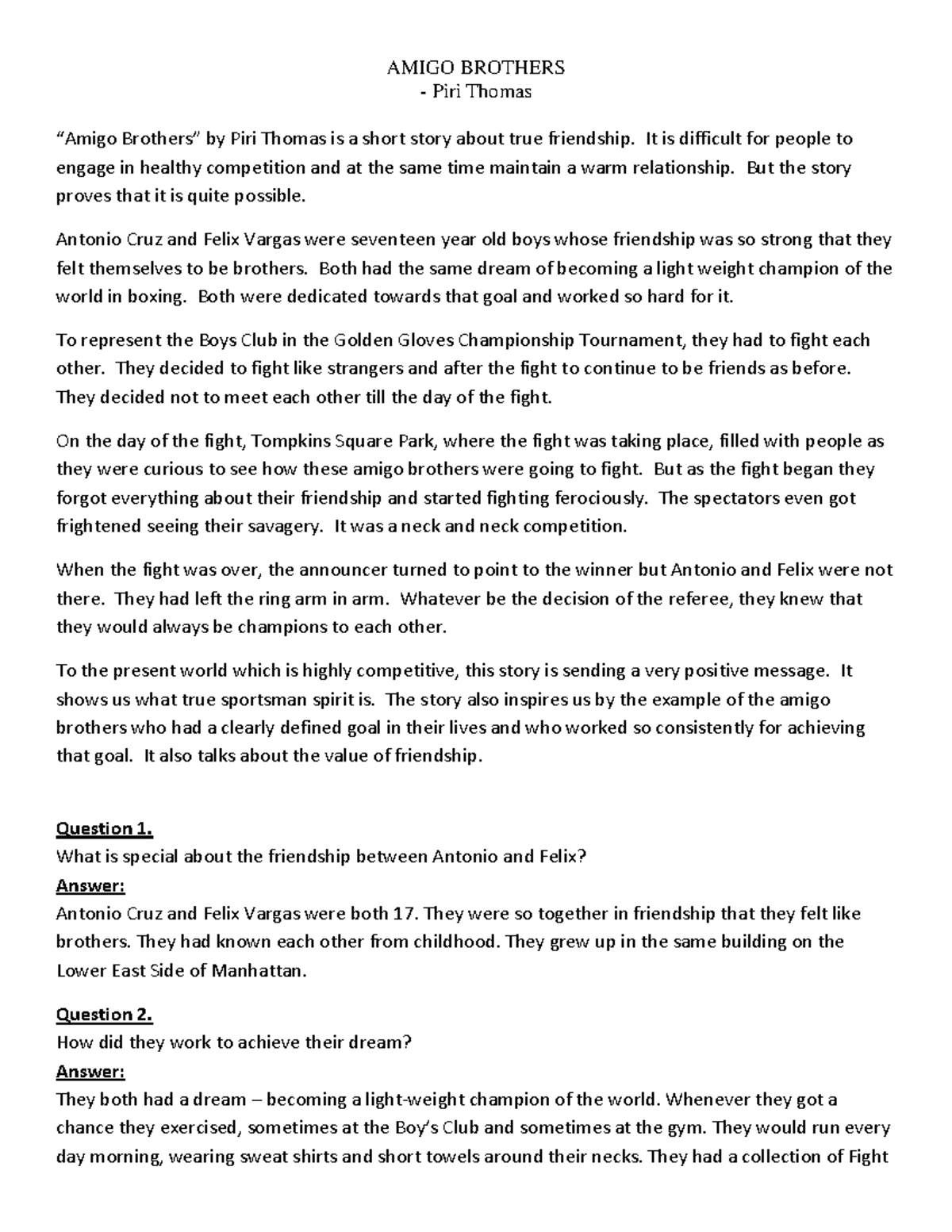 Amigo Brothers - AMIGO BROTHERS Piri Thomas “Amigo Brothers” by Piri ...