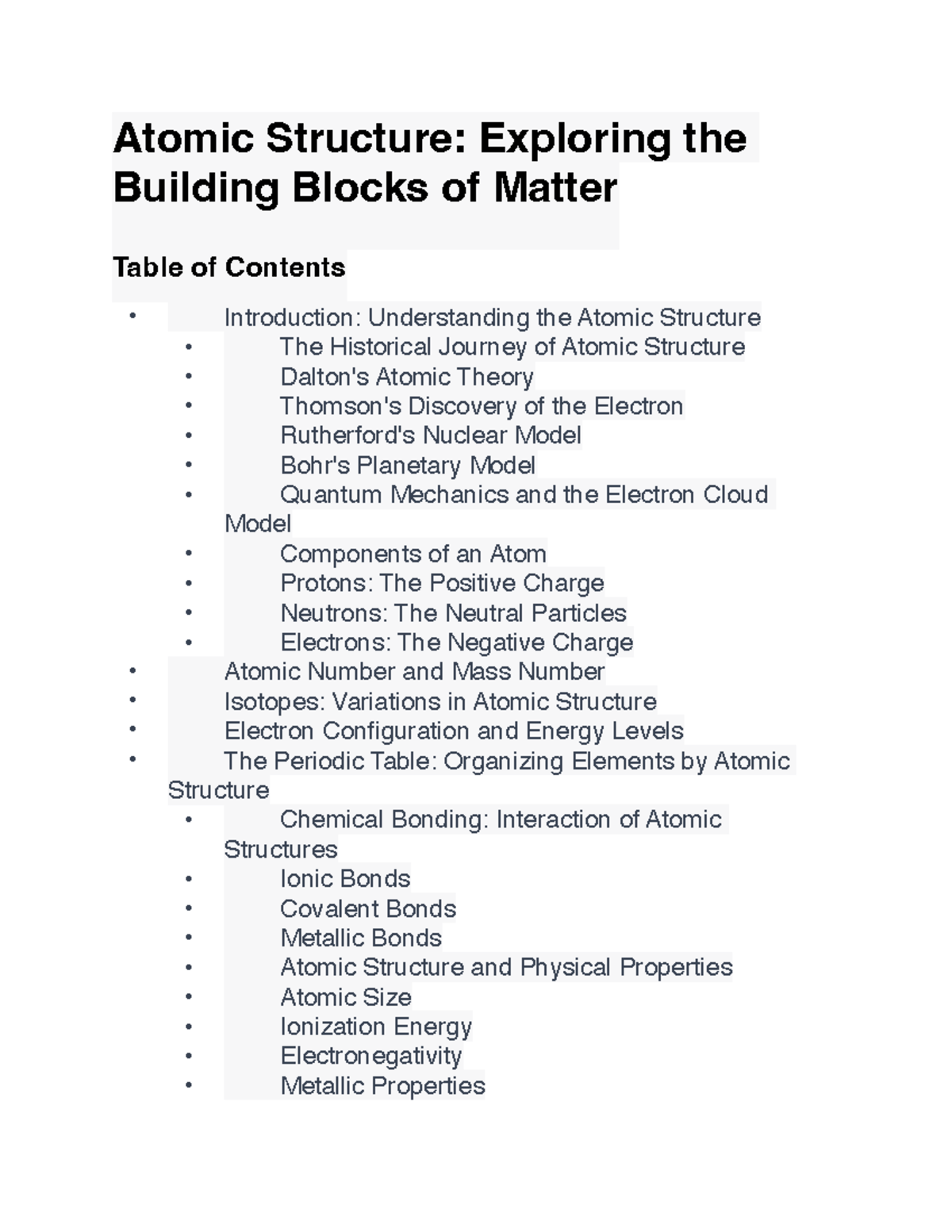 Atomic structure summary - Atomic Structure: Exploring the Building ...