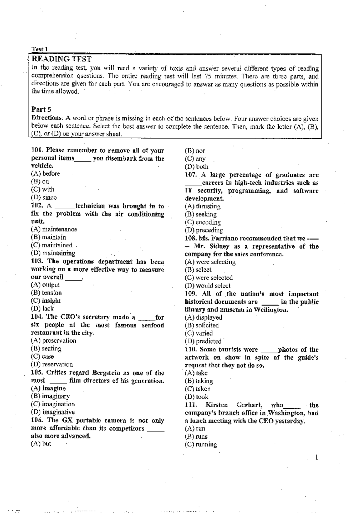 Toeic reading test - New Toeic 2022 - Studocu