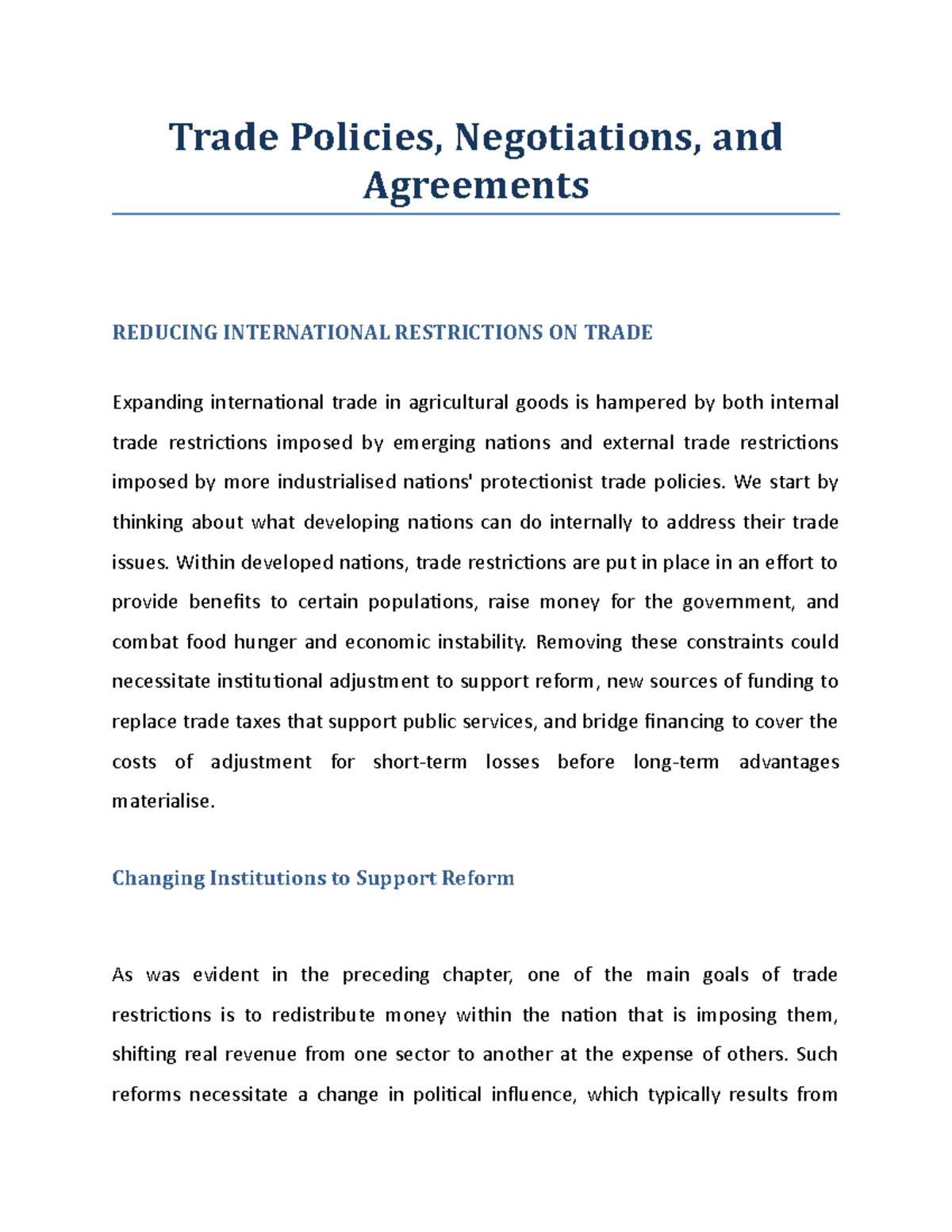 Trade Policies - We start by thinking about what developing nations can ...