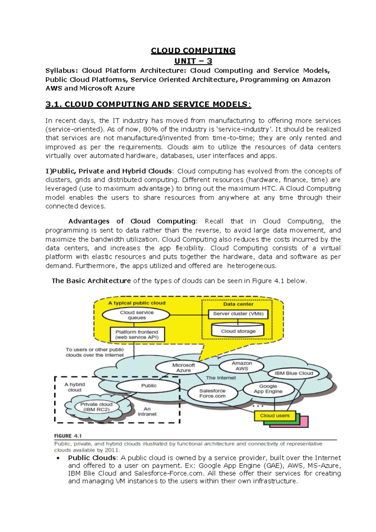 UNIT-3 - cloud computing - CLOUD COMPUTING UNIT – 3 Syllabus: Cloud Platform Architecture: Cloud ...