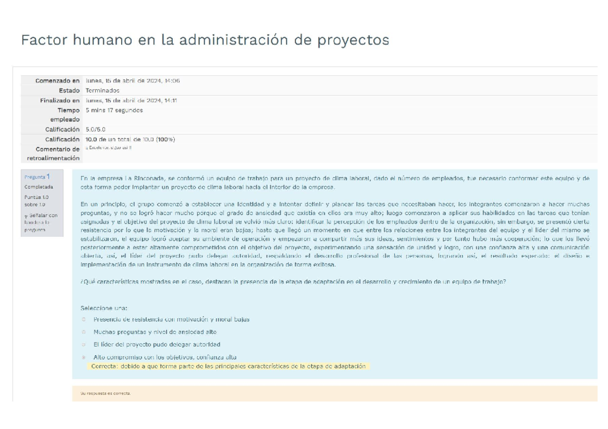 Factor humano en la administración de proyectos examen puntos extra semana 1 - Factor humano en ...