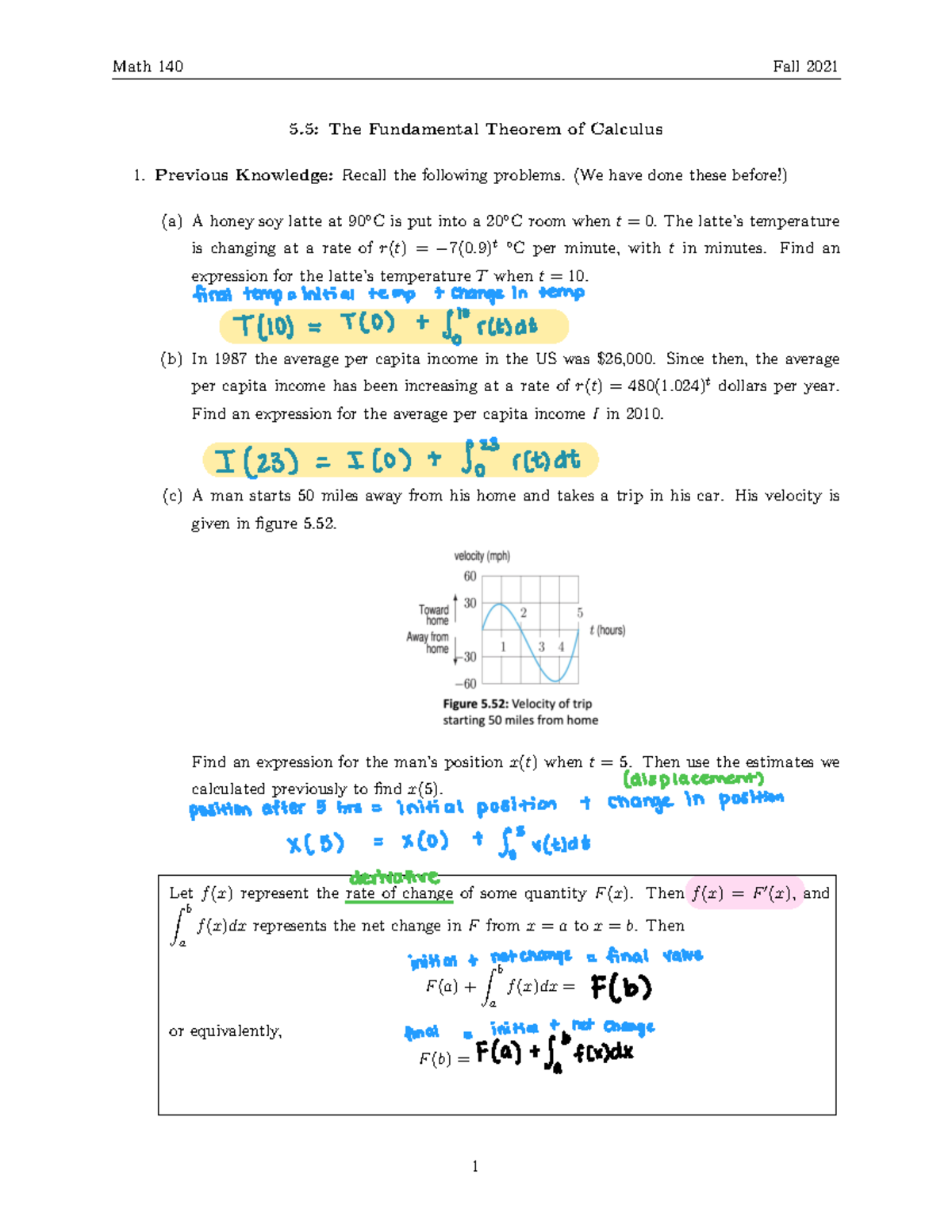 5.1 lecture notes- math 140 - 5: The Fundamental Theorem of Calculus ...