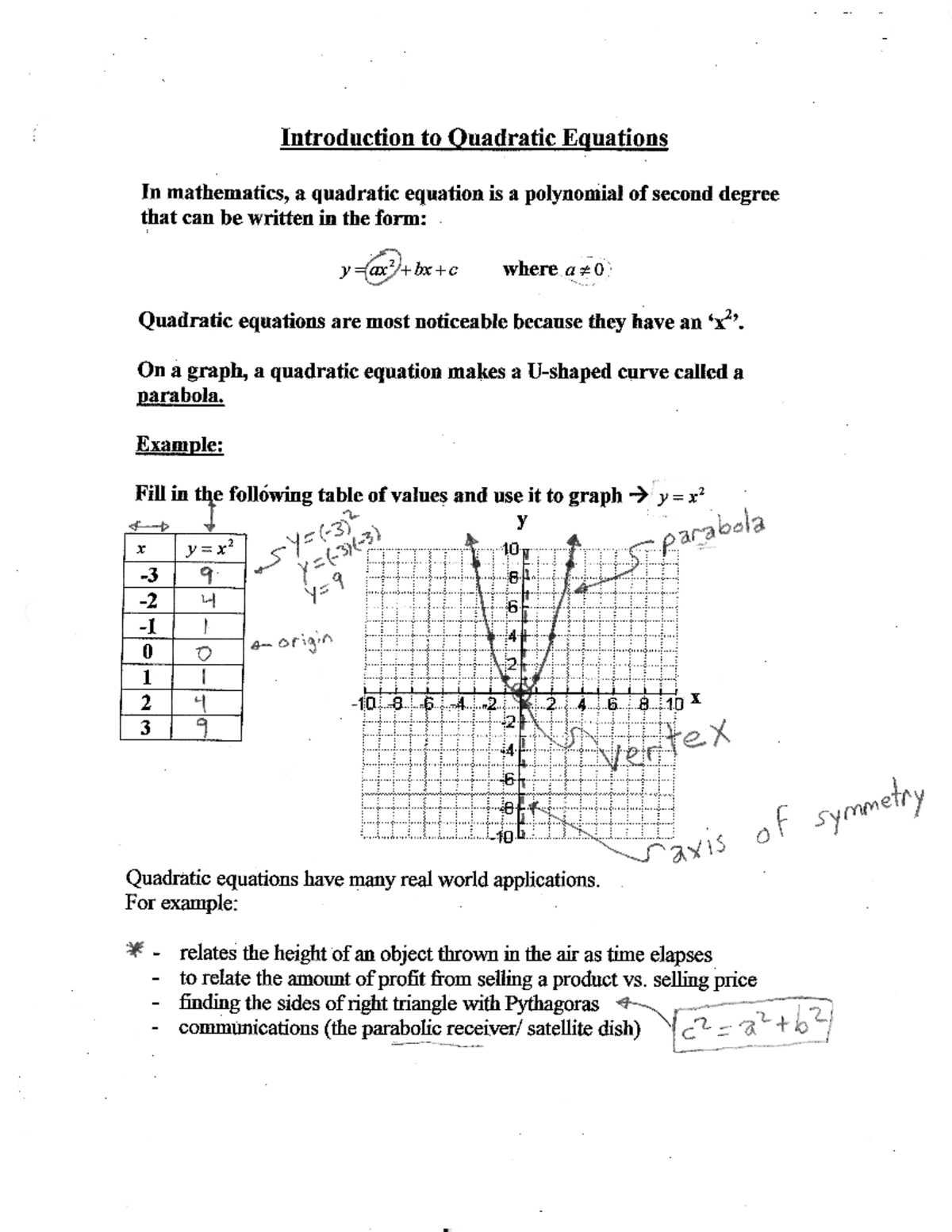 Mfm2p introductiontoquadraticequations soln 1-1 - Math 121.3 - Studocu