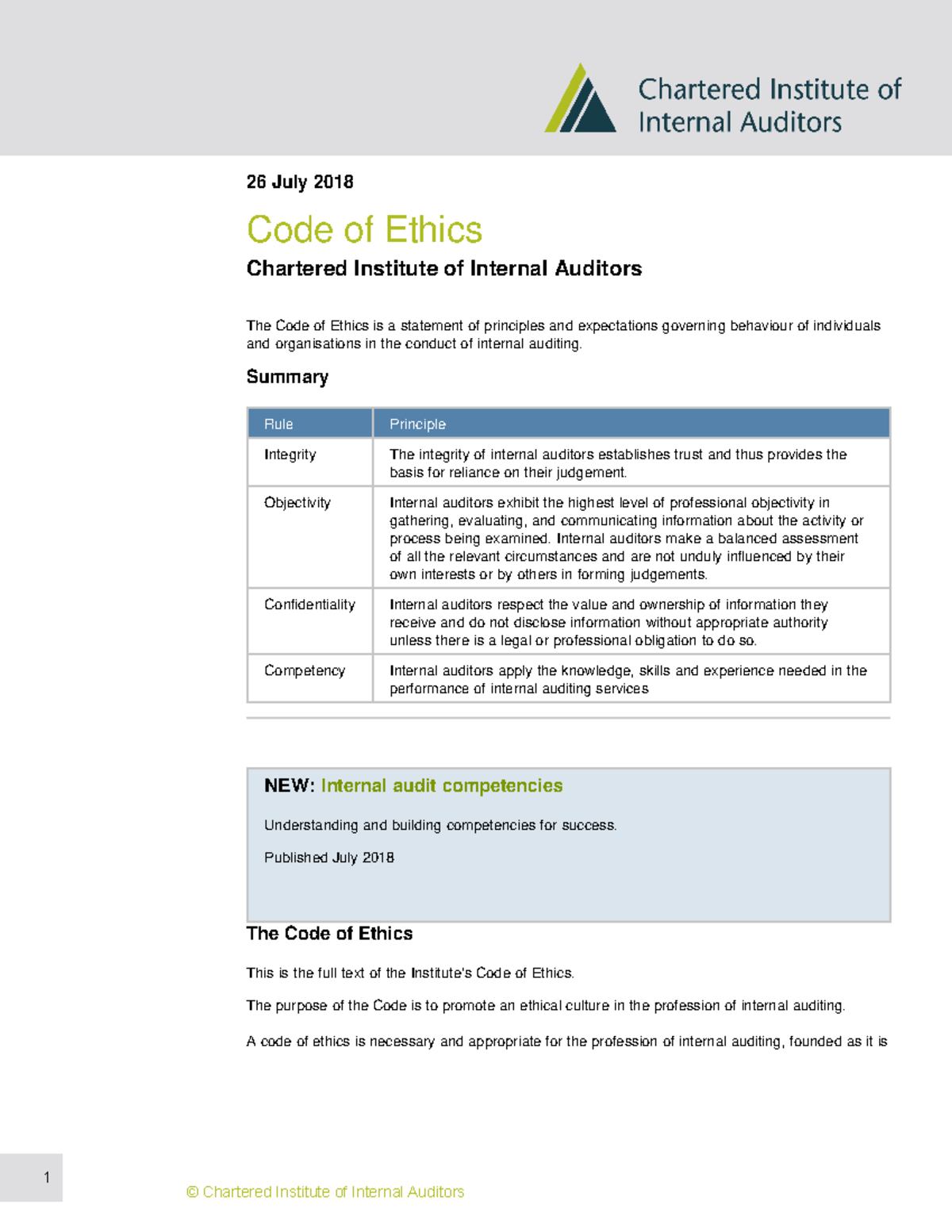 Code of Ethics IIA Finals - 26 July 2018 Code of Ethics Chartered ...
