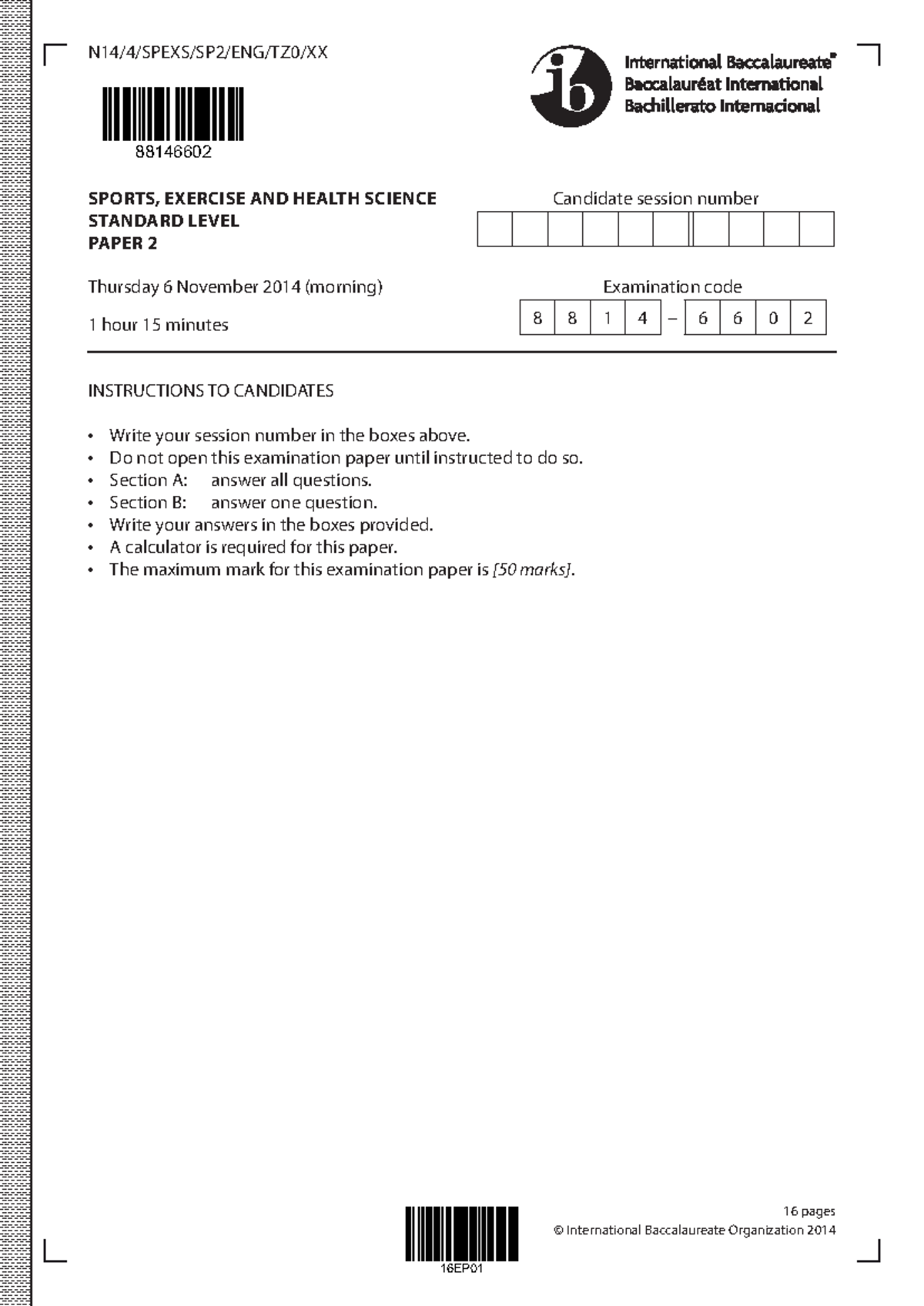 Sports exercise and health science paper 2 ...