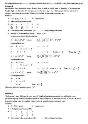 Solution-HWK-chapter 8 - MEE241-Fluid Mechanics Solu on to HWK ...