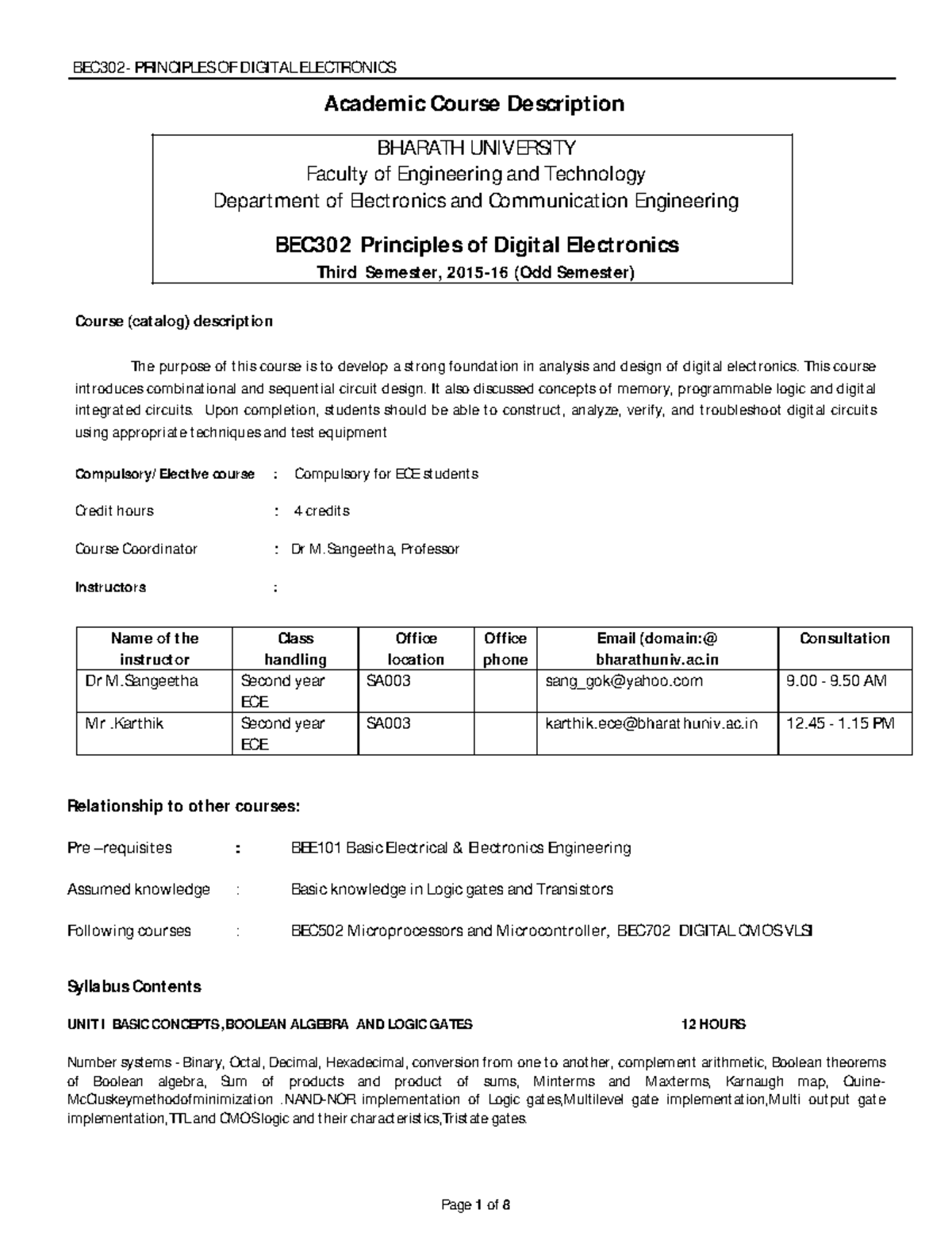Bec302 Lp Principles O F Digital Electronics Bec302 Principles Of