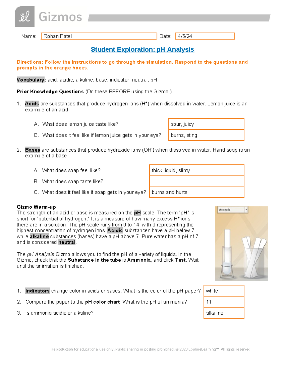 Rohan Patel - p HAnalysis SE - Name: Rohan Patel Date: 4/5/ Student ...