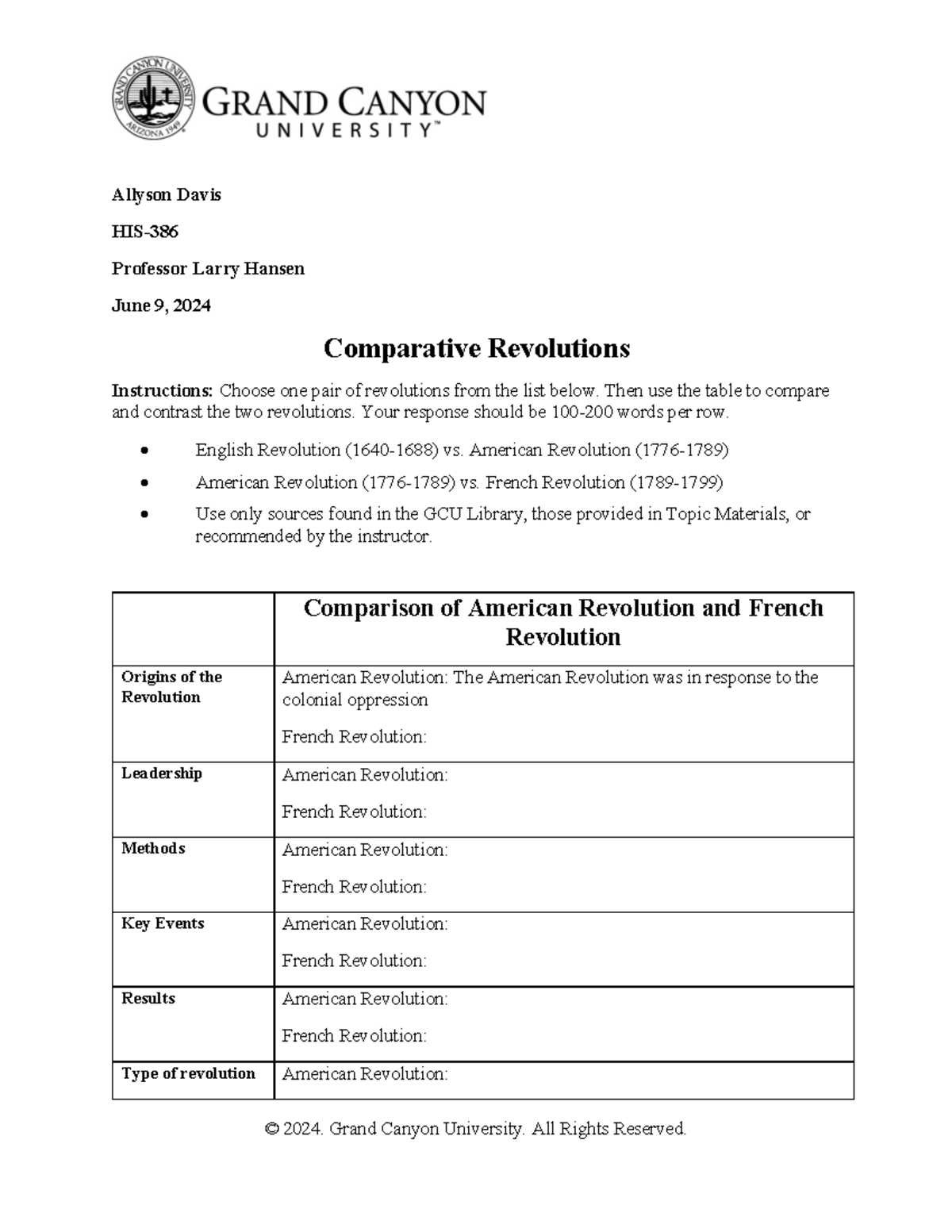 HIS-386-RS-T3-Comparative-Revolutions - © 2024. Grand Canyon University ...