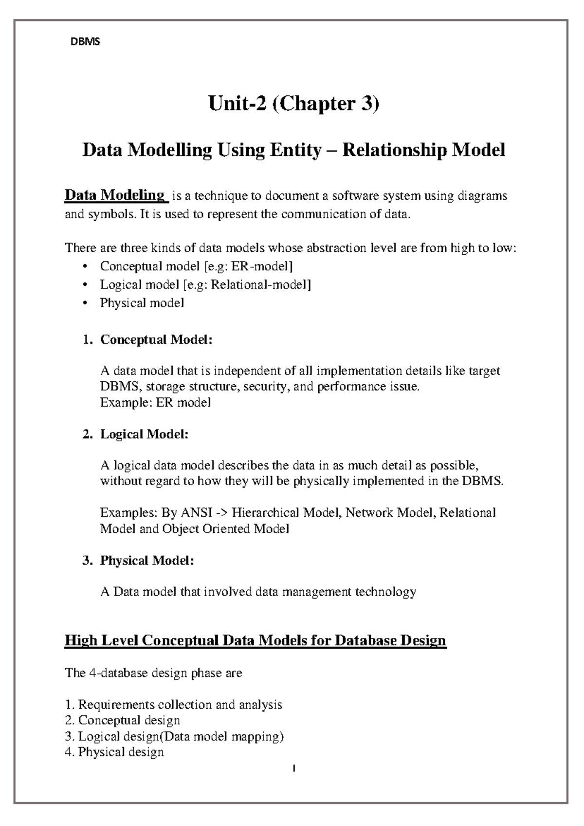 Bca 2nd Sem Dbms Unit2 Easy And Understanding Unit 2 Chapter 3 Data Modelling Using Entity