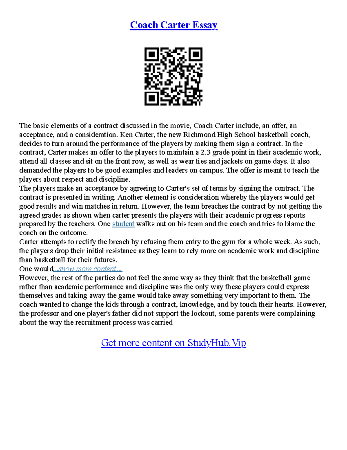 Coach Carter Essay - Coach Carter Essay The basic elements of a ...