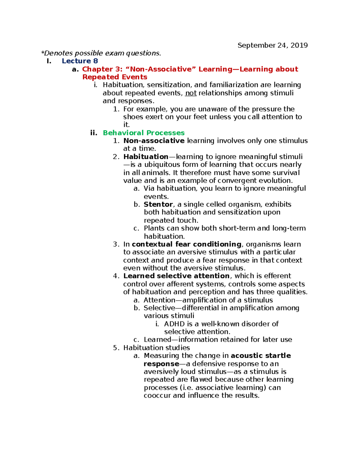 NSCI 341 Lecture 8 - September 24, 2019 *Denotes possible exam ...
