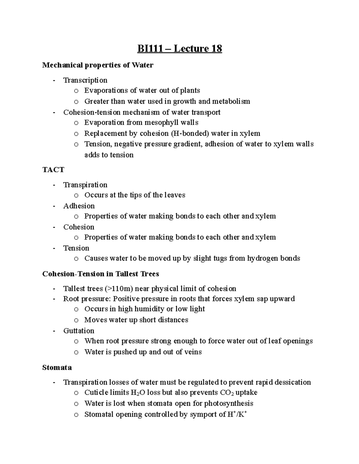 Lecture 18 - Dr. Tristan Long - BI111 – Lecture 18 Mechanical ...