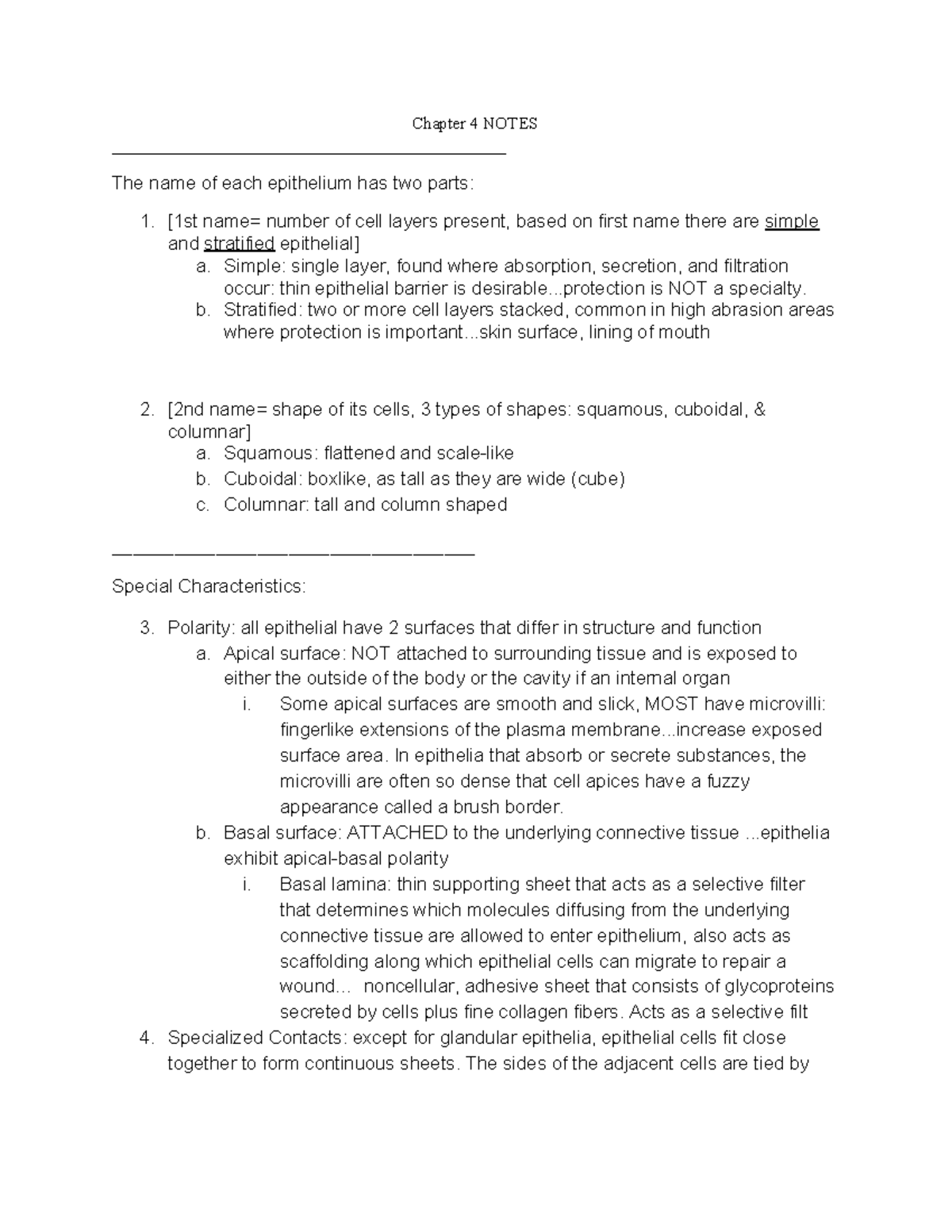 Chapter 4 - Notes from A&P 11th edition - Chapter 4 NOTES The name of ...