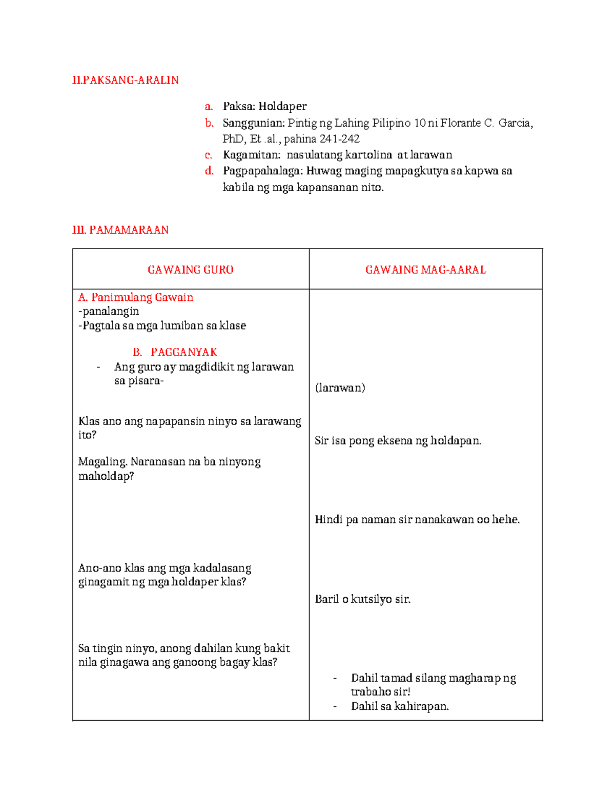 LP holdaper - II-ARALIN a. Paksa: Holdaper b. Sanggunian: Pintig ng ...