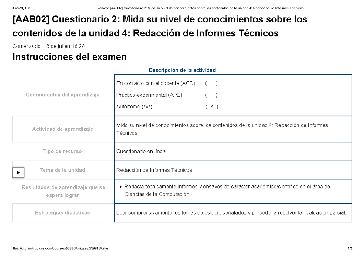 Examen [AAB02] Cuestionario 2 Mida su nivel de conocimientos sobre los contenidos de la unidad 4 ...